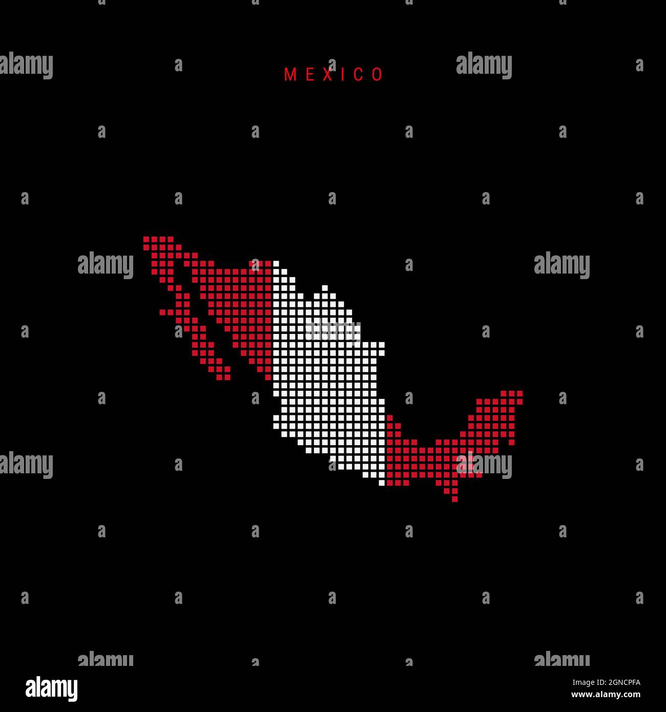 Square dots pattern map of Mexico. Dotted pixel map with national flag ...