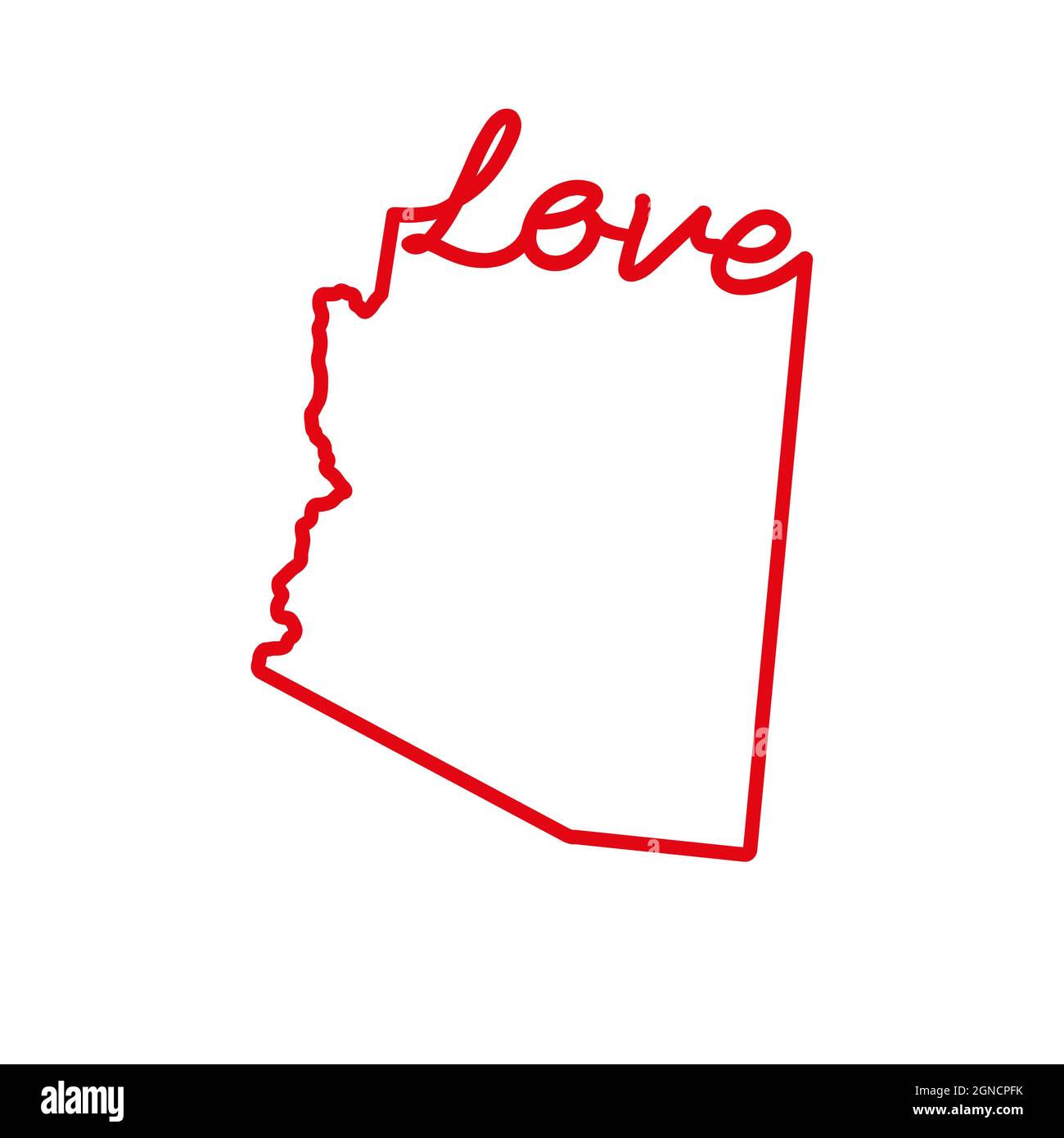 Arizona US state red outline map with the handwritten LOVE word ...