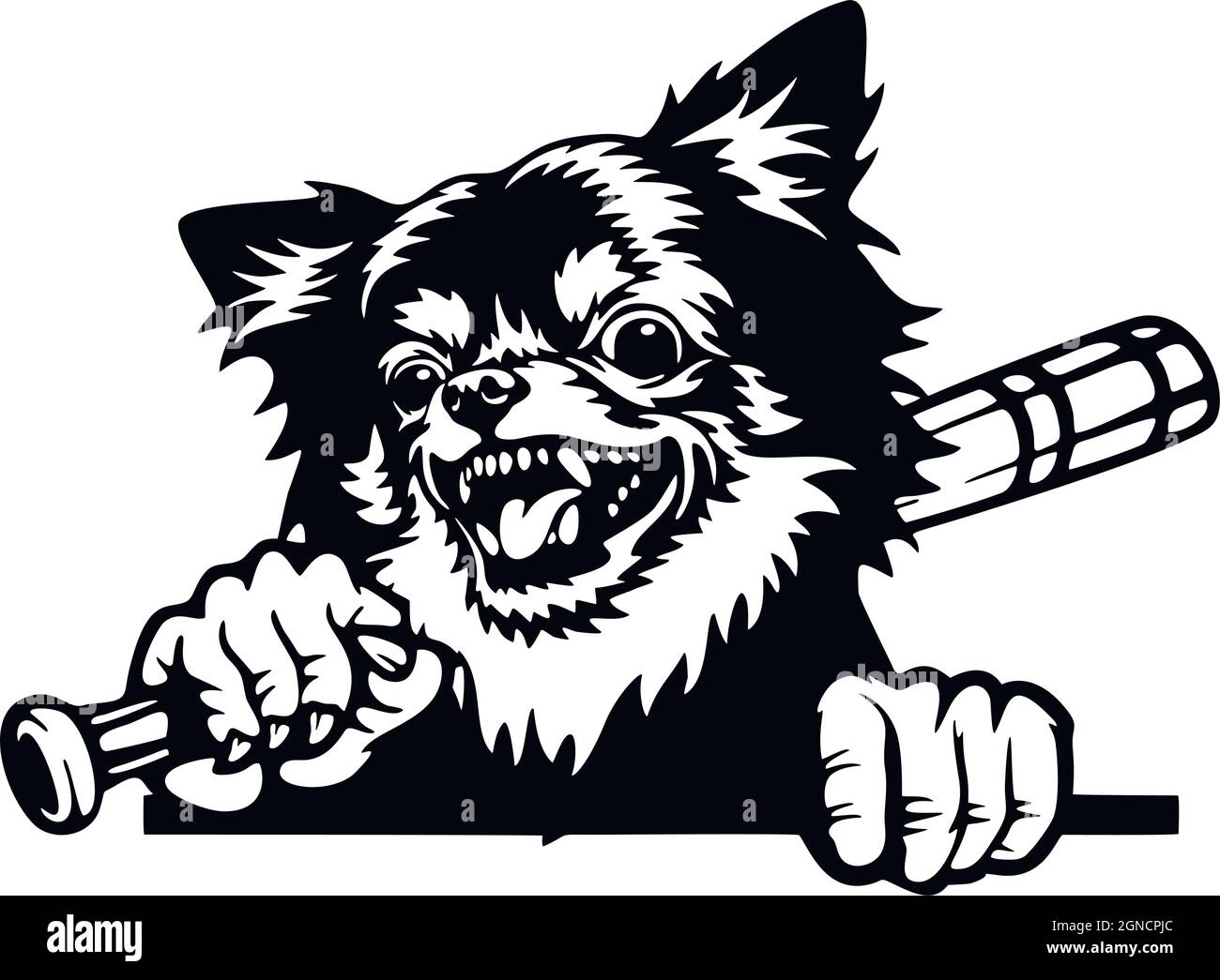 Angry Chihuahua - bad dog with gun - vector stencil. Head of dog with ...