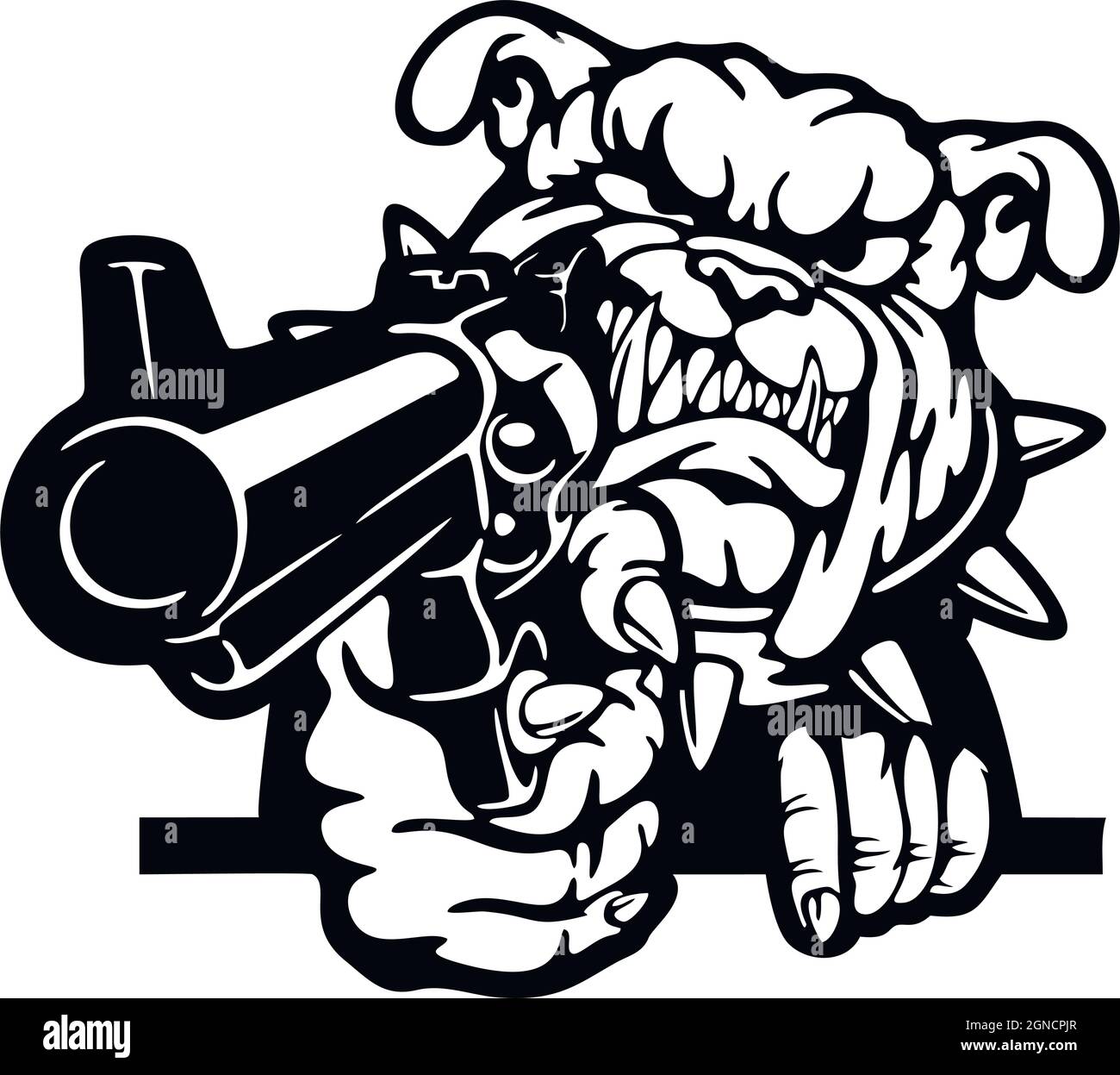 Angry English Bulldog - bad dog with gun - vector stencil. Head of dog ...