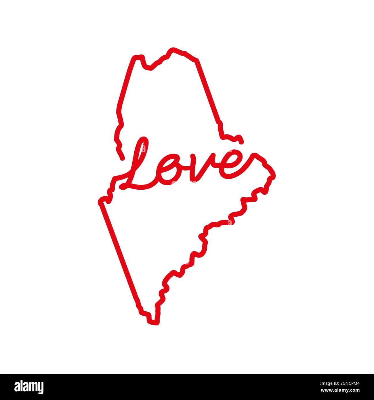 Maine US state red outline map with the handwritten LOVE word ...