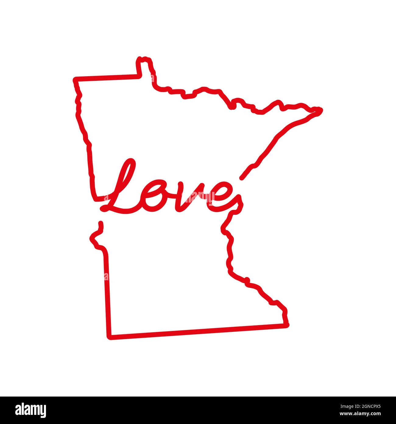 Minnesota US state red outline map with the handwritten LOVE word ...