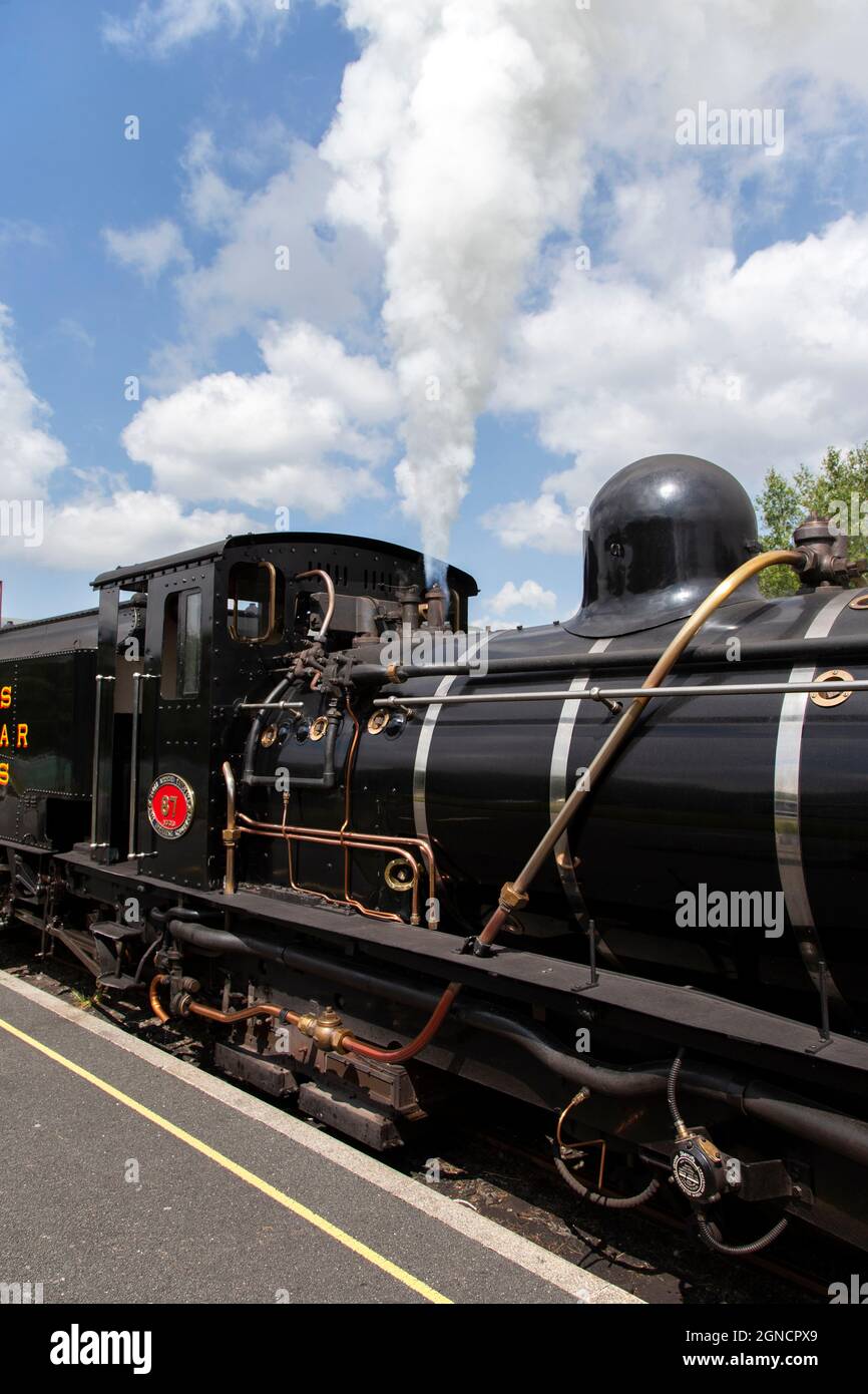 Steam train locomotive at Rhyd Ddu Station, part of the Welsh Highland ...