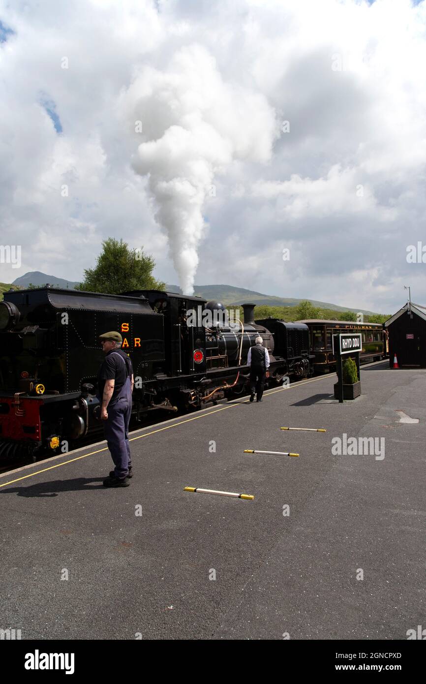 Steam train locomotive at Rhyd Ddu Station, part of the Welsh Highland ...
