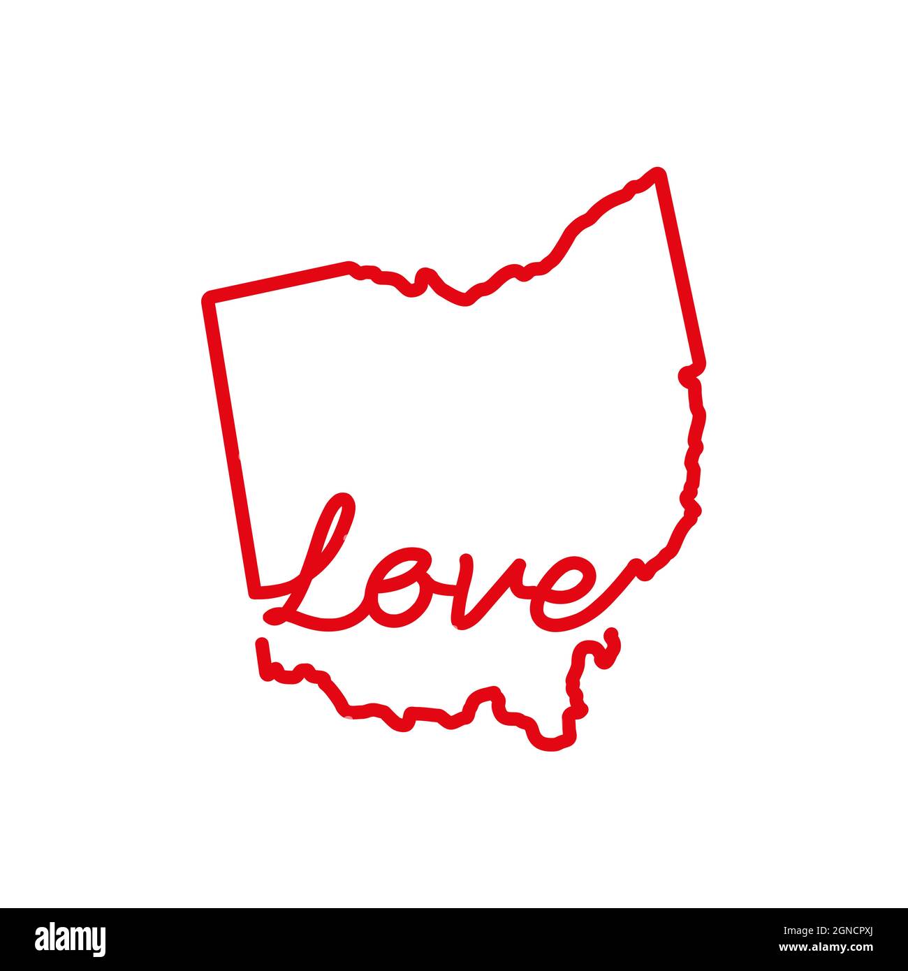 Ohio US state red outline map with the handwritten LOVE word ...