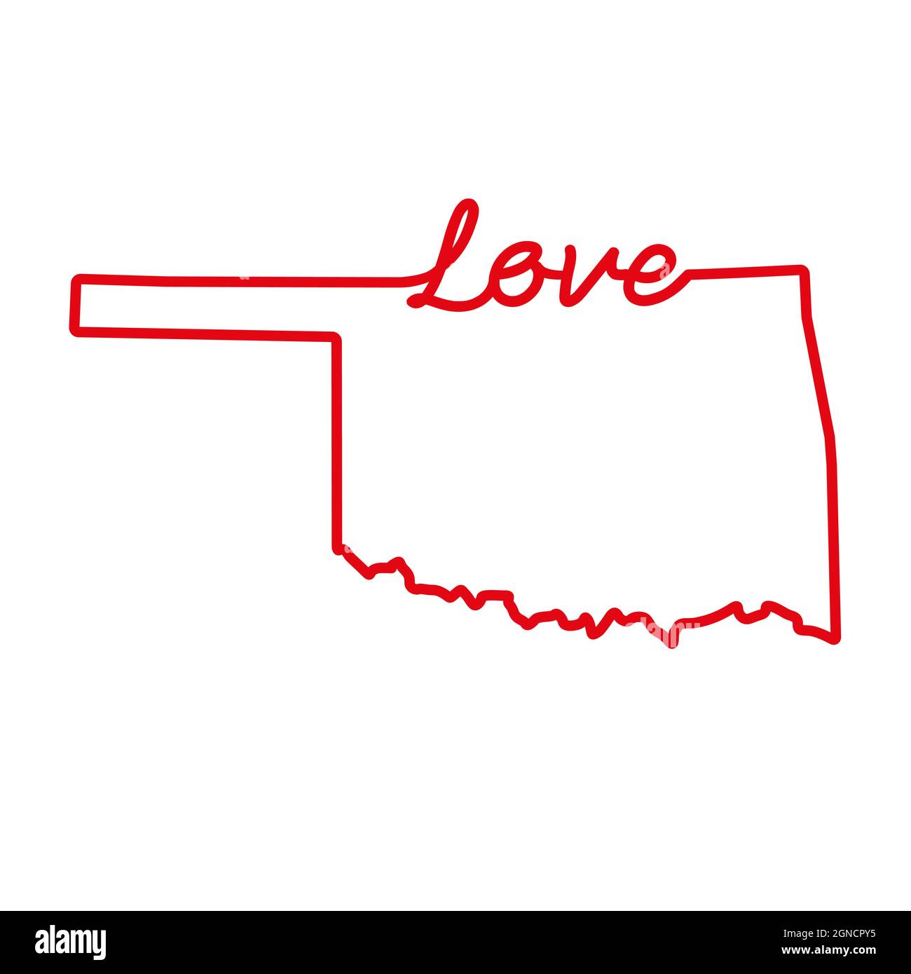 Oklahoma US state red outline map with the handwritten LOVE word ...