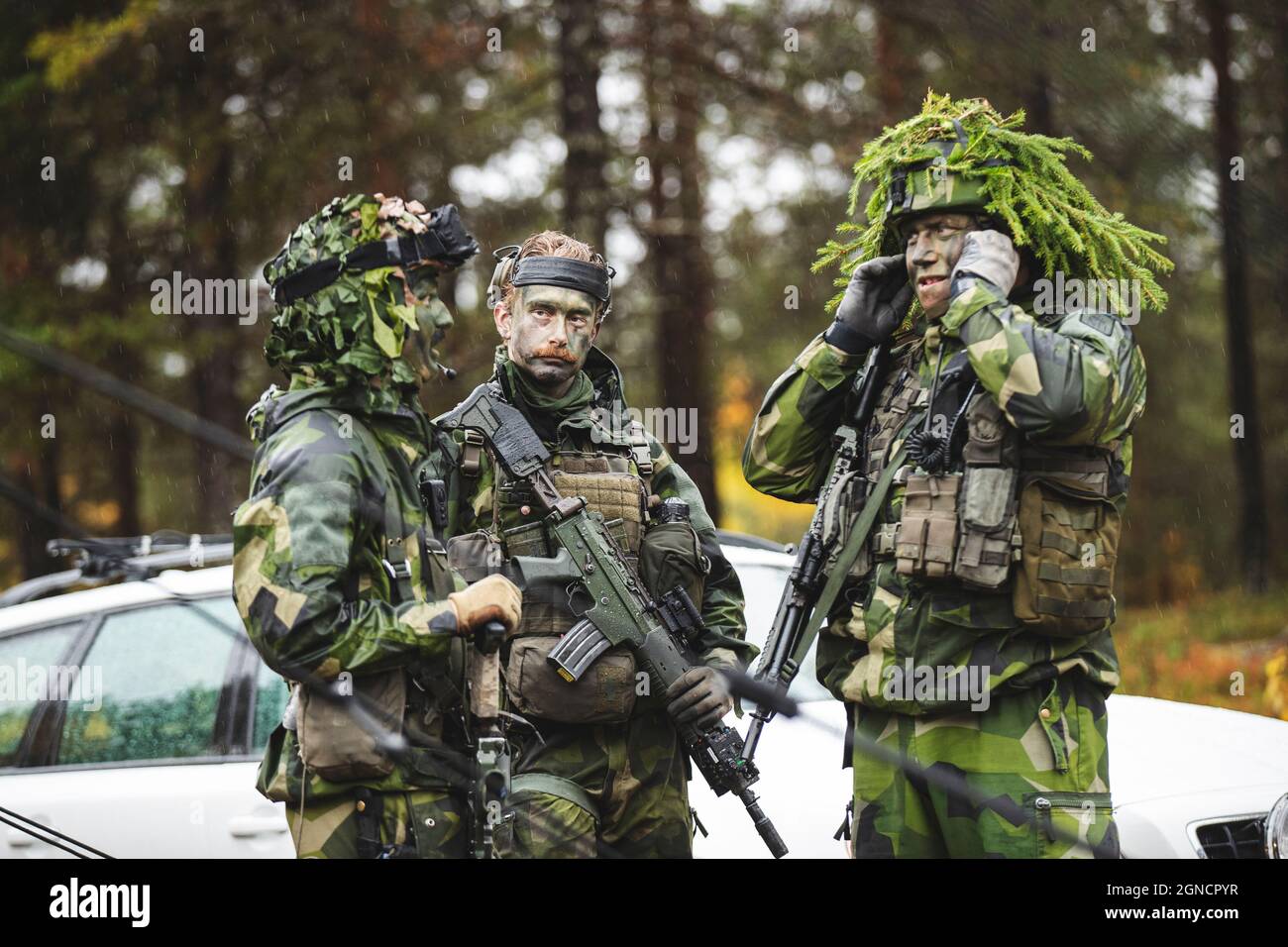 Soldiers during training when King of Sweden and Sweden's Prime ...