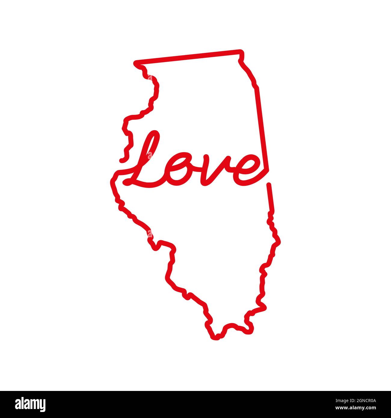 Illinois US state red outline map with the handwritten LOVE word ...