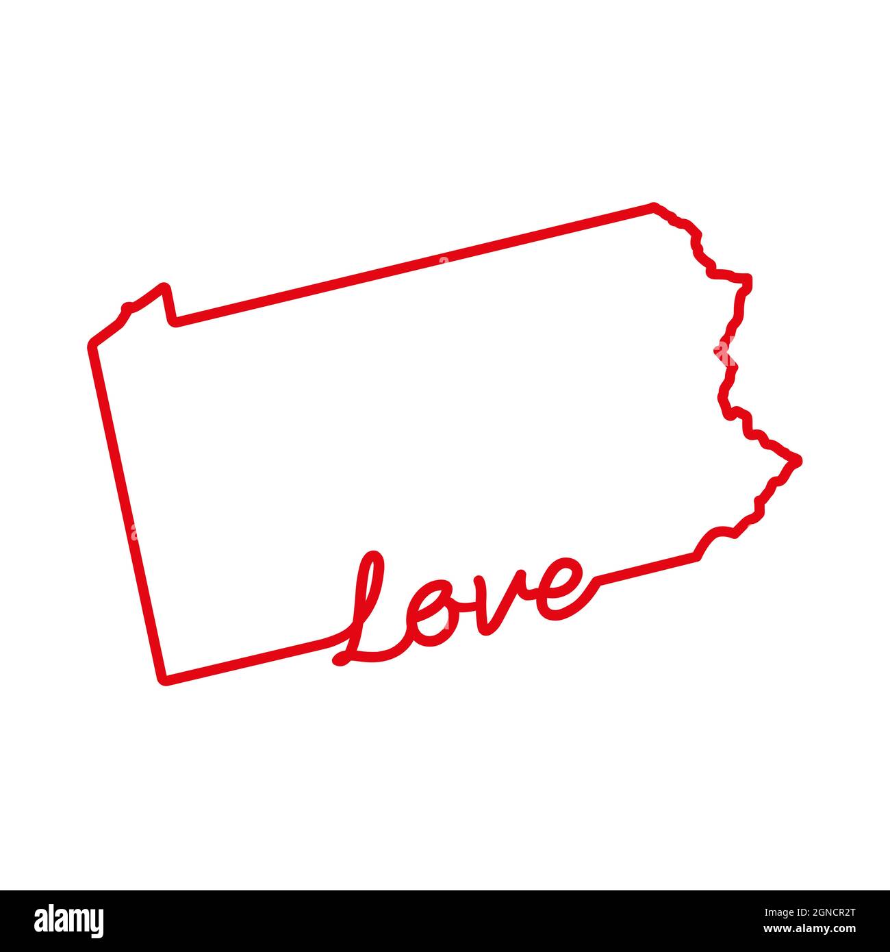 Pennsylvania US state red outline map with the handwritten LOVE word ...