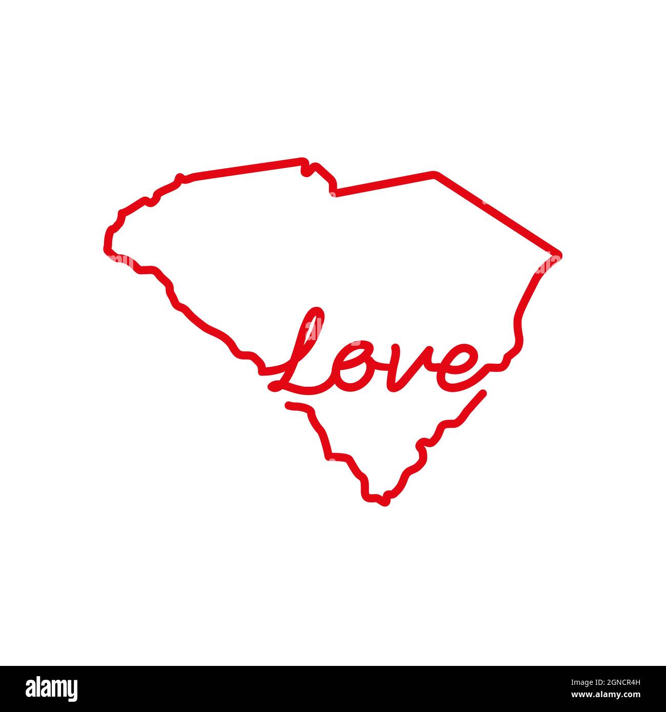 South Carolina US state red outline map with the handwritten LOVE word ...