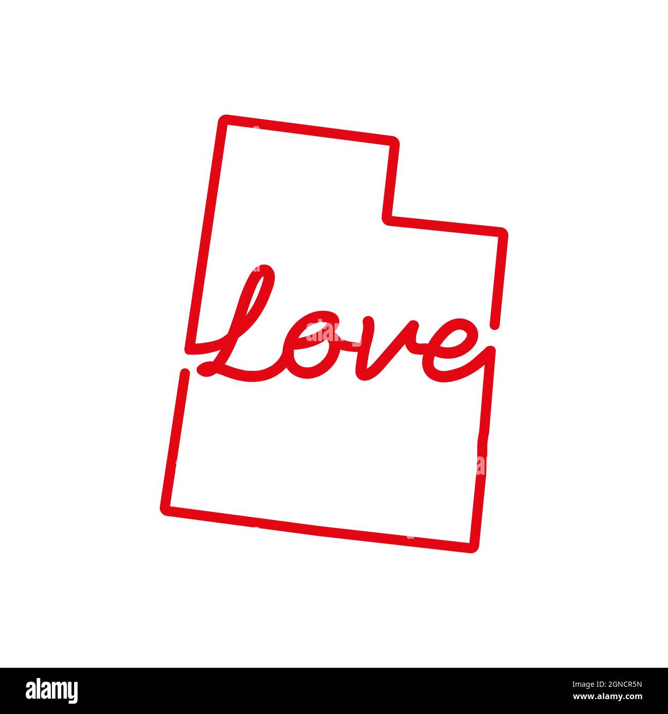 Utah US state red outline map with the handwritten LOVE word ...
