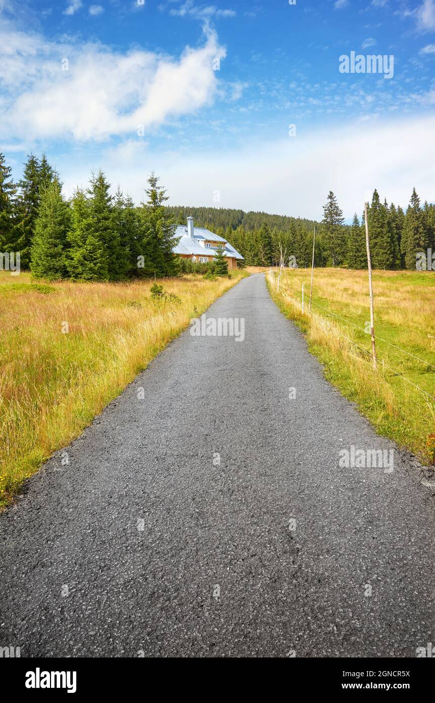 Asphalt country road in Giant Mountains (Karkonosze), Czech Republic ...