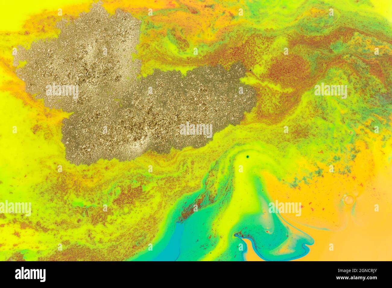 Gold spots on rainbow smudges of paint. Abstract pattern Stock Photo ...