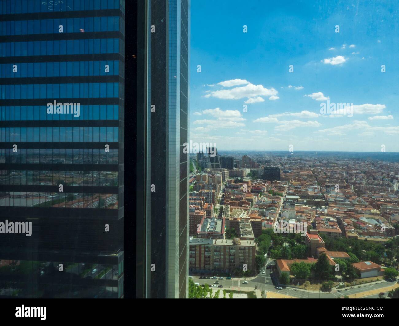 The city of Madrid seen from the window of a large skyscraper Stock ...