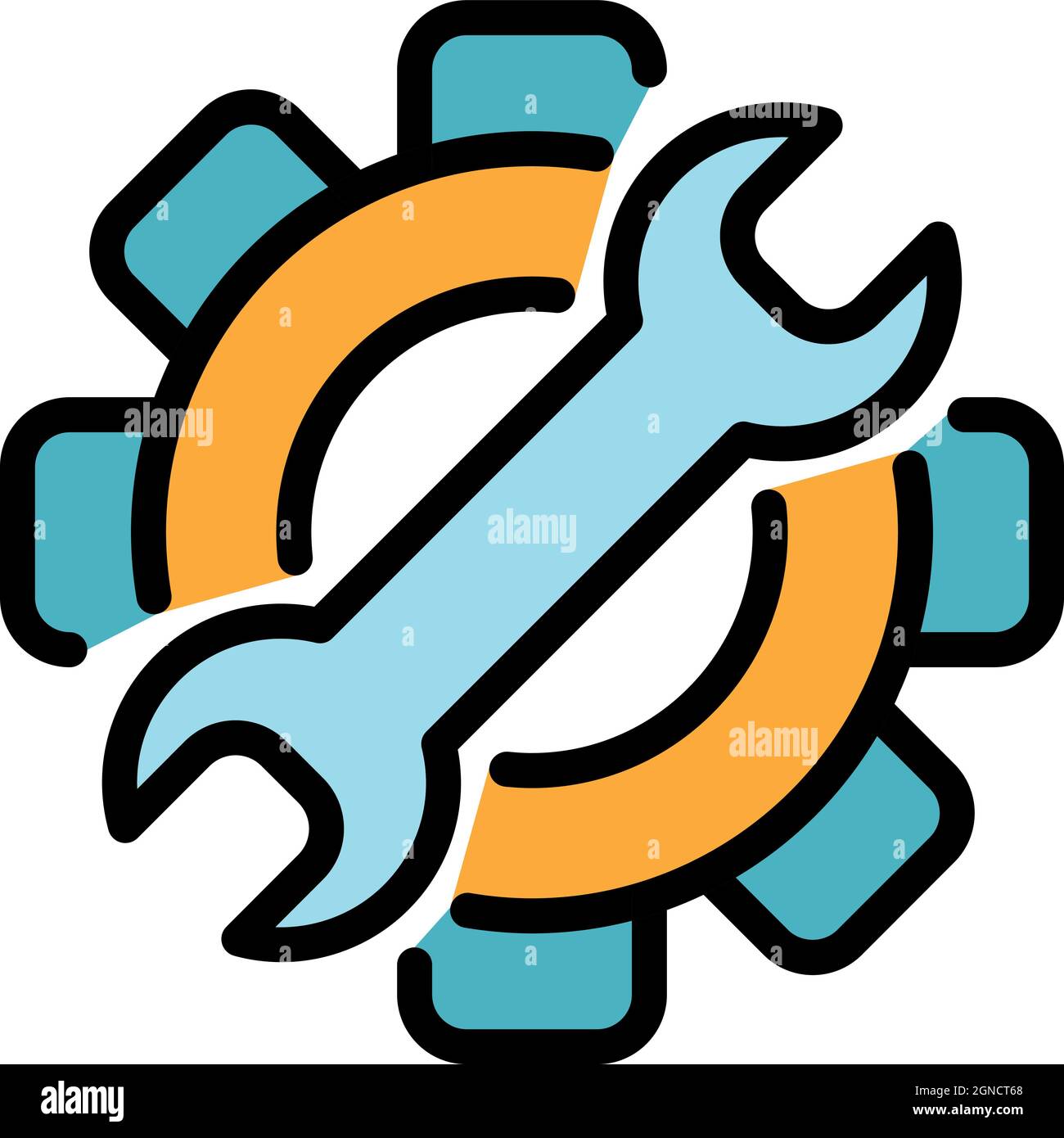 Steel gear wrench icon. Outline steel gear wrench vector icon color ...