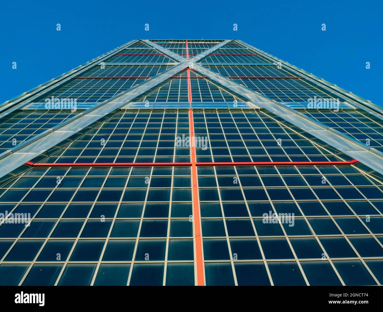 Reflection of a skyscraper in the windows of a Madrid building Stock ...