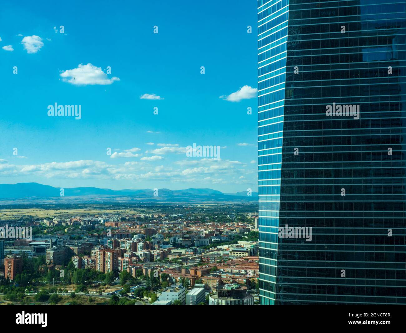 The city of Madrid seen from the window of a large skyscraper Stock ...