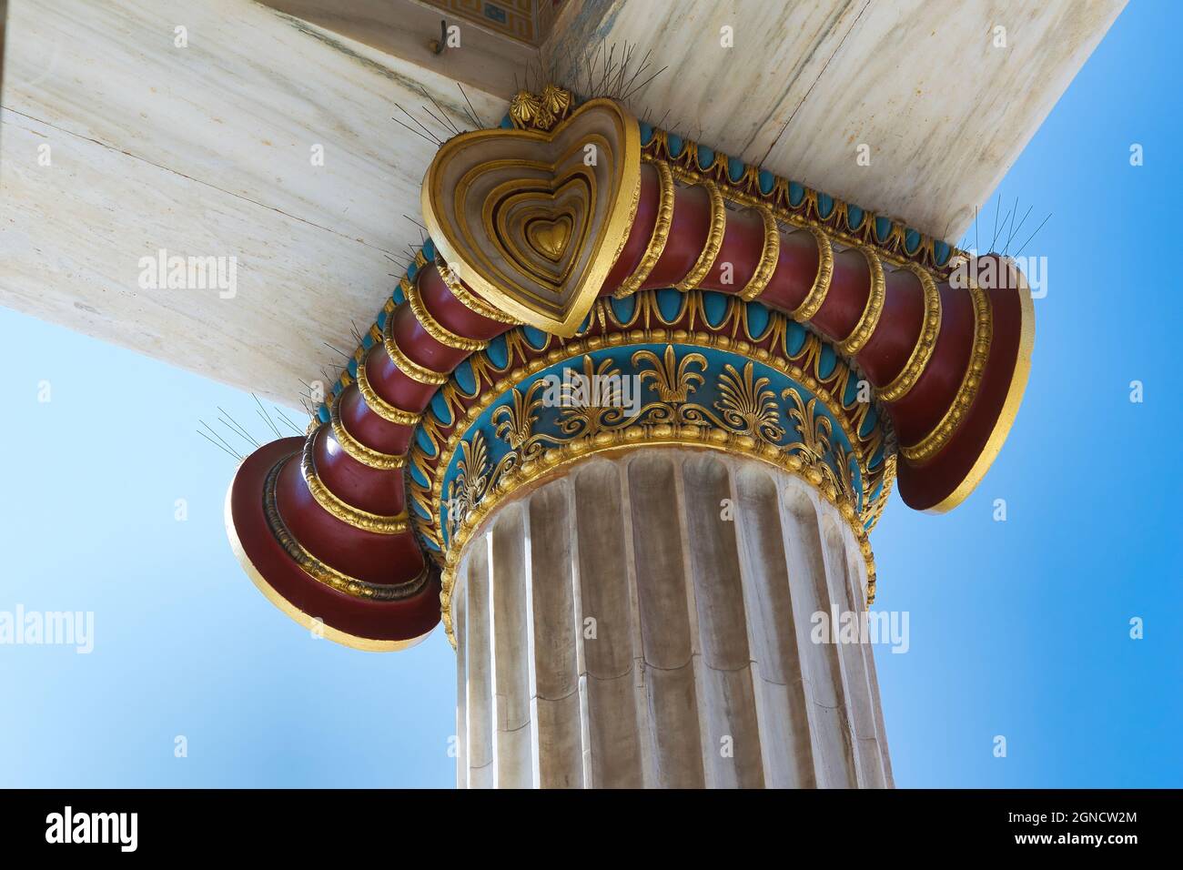 Ionic-style columns, a pediment with the central theme of the goddess ...