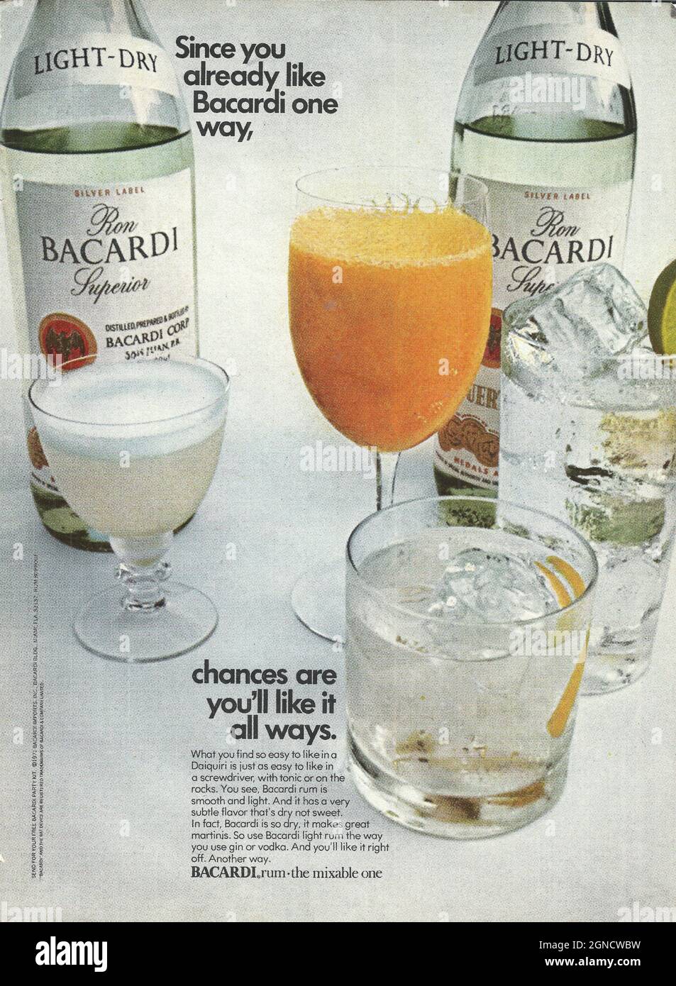 Bacardi Rum paper advertisement advert 1970s 1980s Stock Photo - Alamy