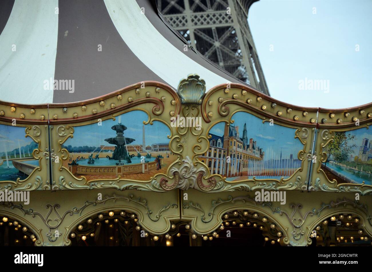 View of the Eiffel Tower with carousel beside, Paris Stock Photo - Alamy
