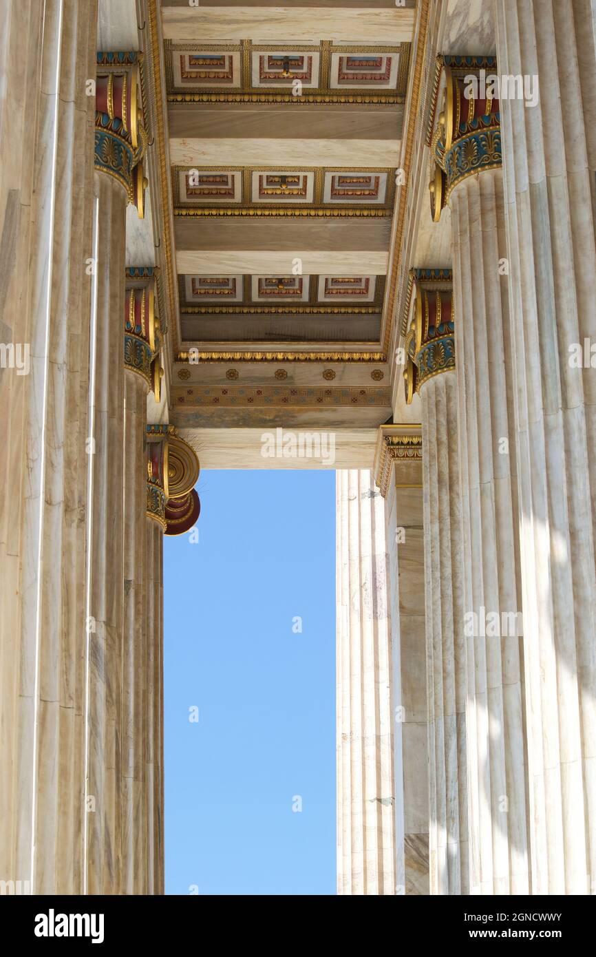 Ionic-style columns, a pediment with the central theme of the goddess ...