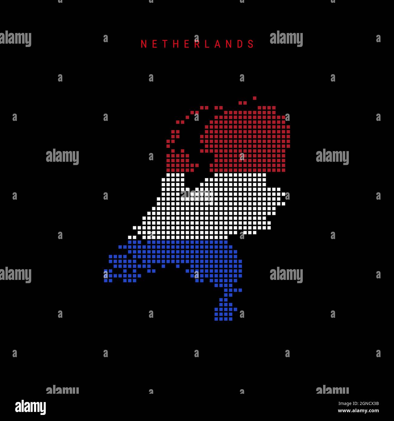 Square dots pattern map of Netherlands. Dotted pixel map with national flag colors isolated on ...