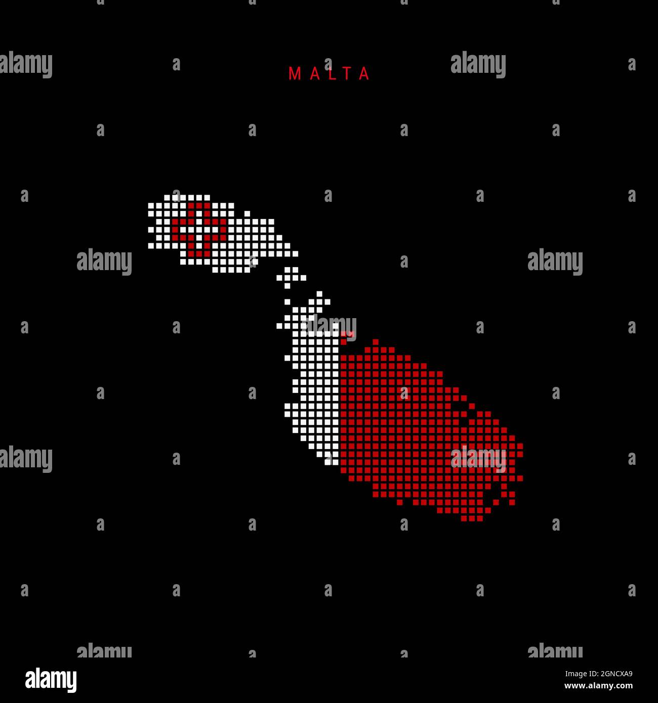 Square dots pattern map of Malta. Dotted pixel map with national flag ...