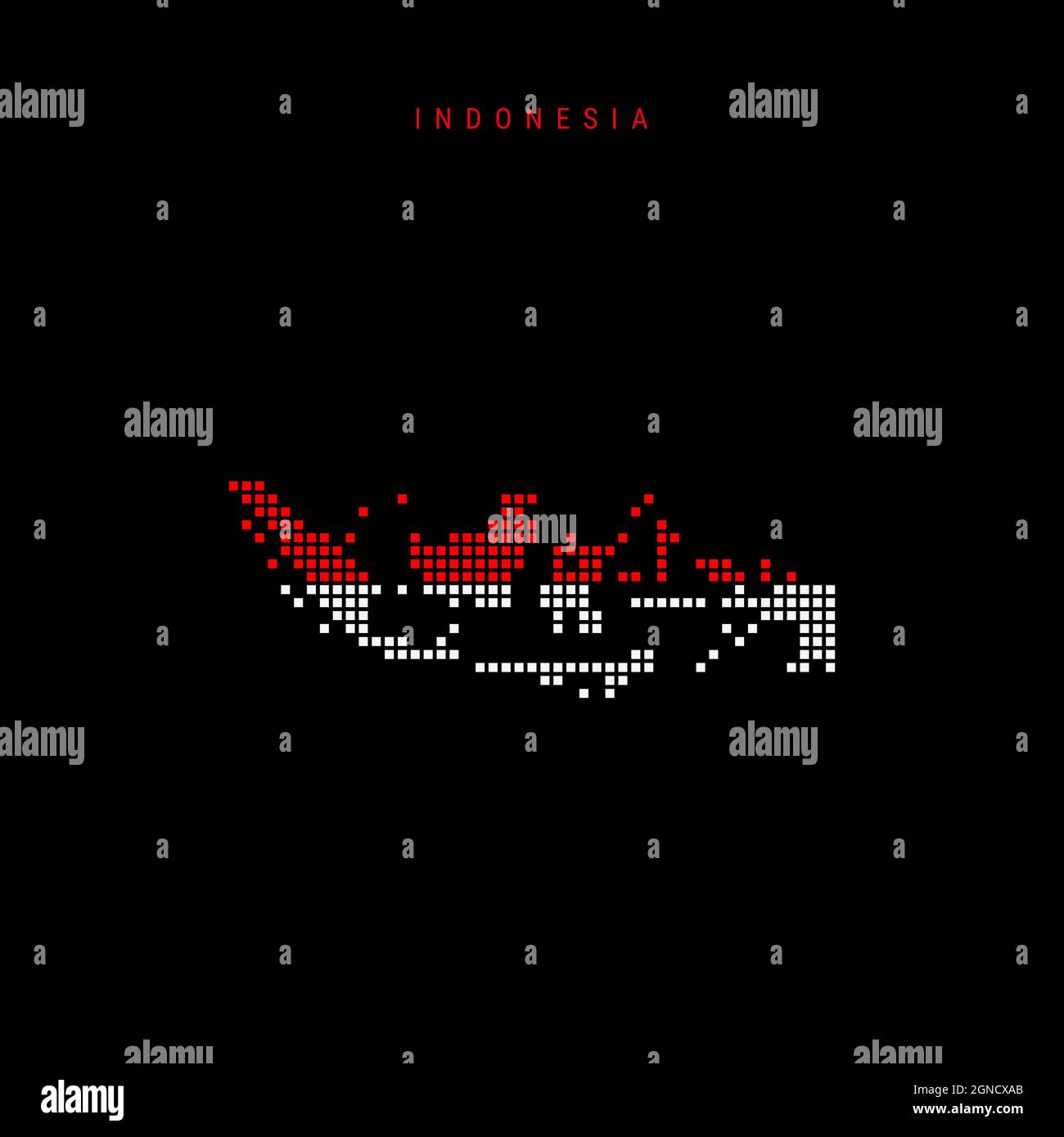 Square dots pattern map of Indonesia. Dotted pixel map with national flag colors isolated on ...