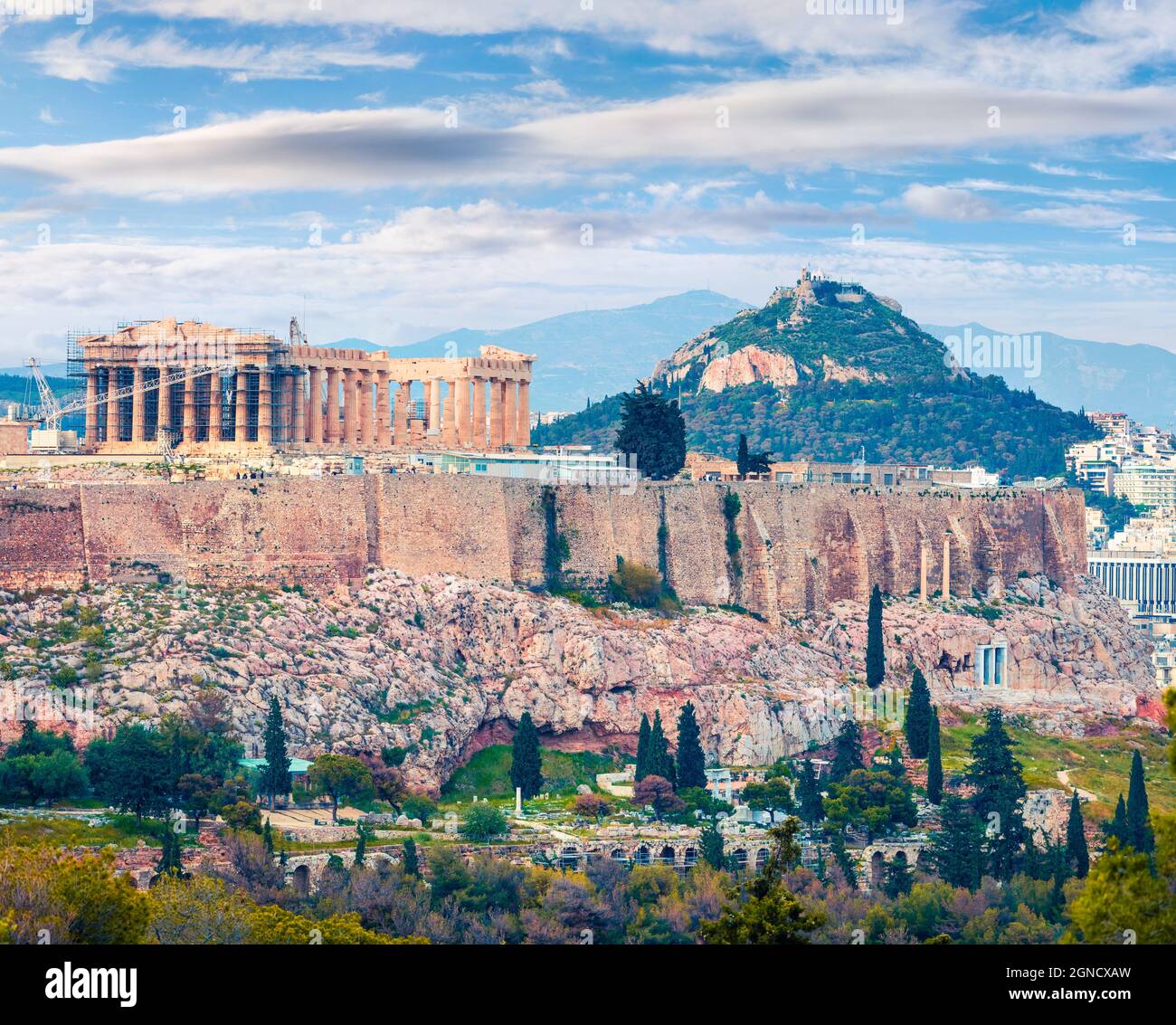 Great spring view of Parthenon, former temple, on the Athenian ...