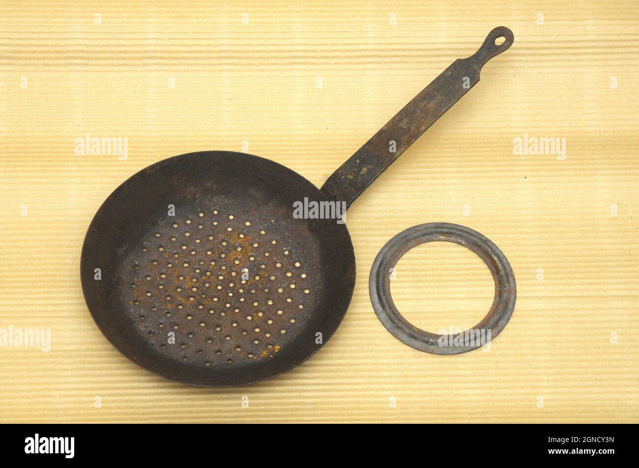 iron skillet, perforated iron skillet, perforated pan, chestnut frying ...
