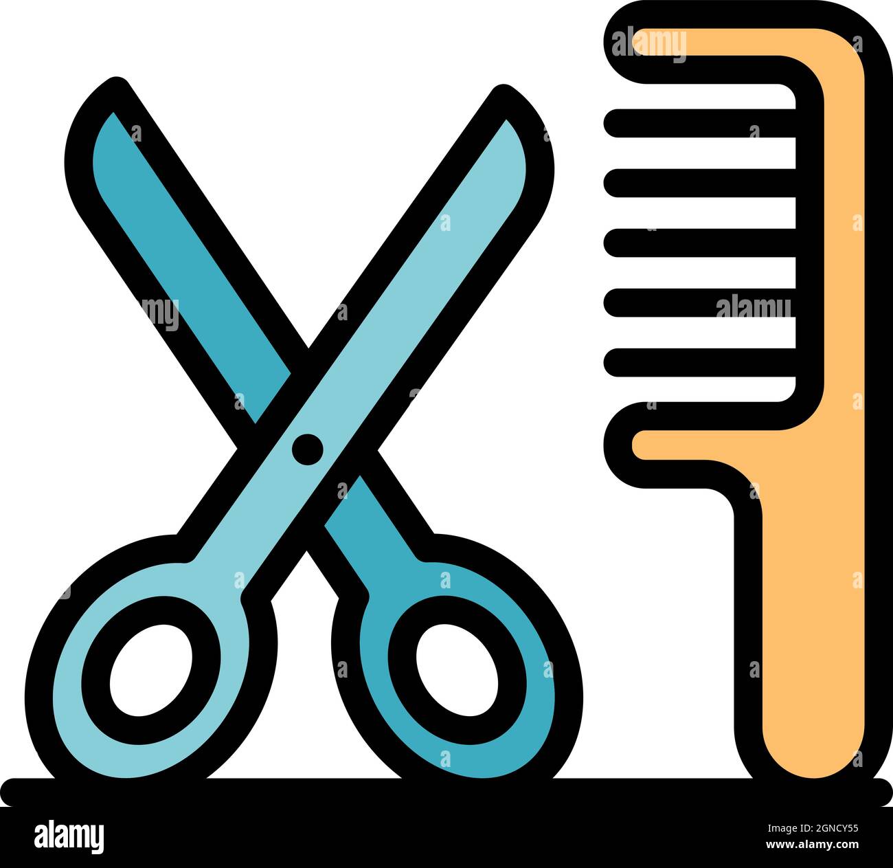 Scissors and comb icon. Outline scissors and comb vector icon color ...