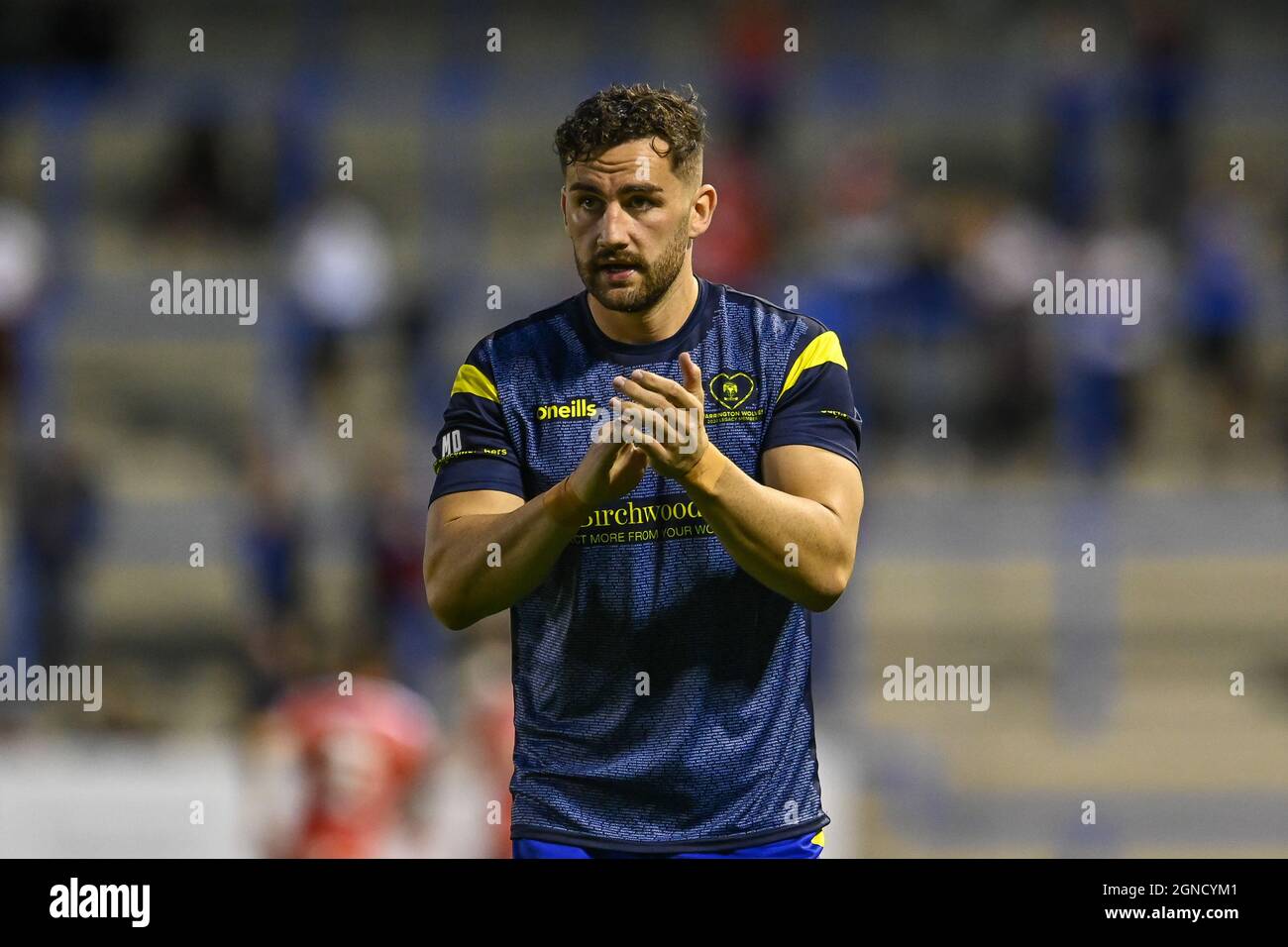 Toby King (4) of Warrington Wolves during pre match warm up in, on 9/24 ...