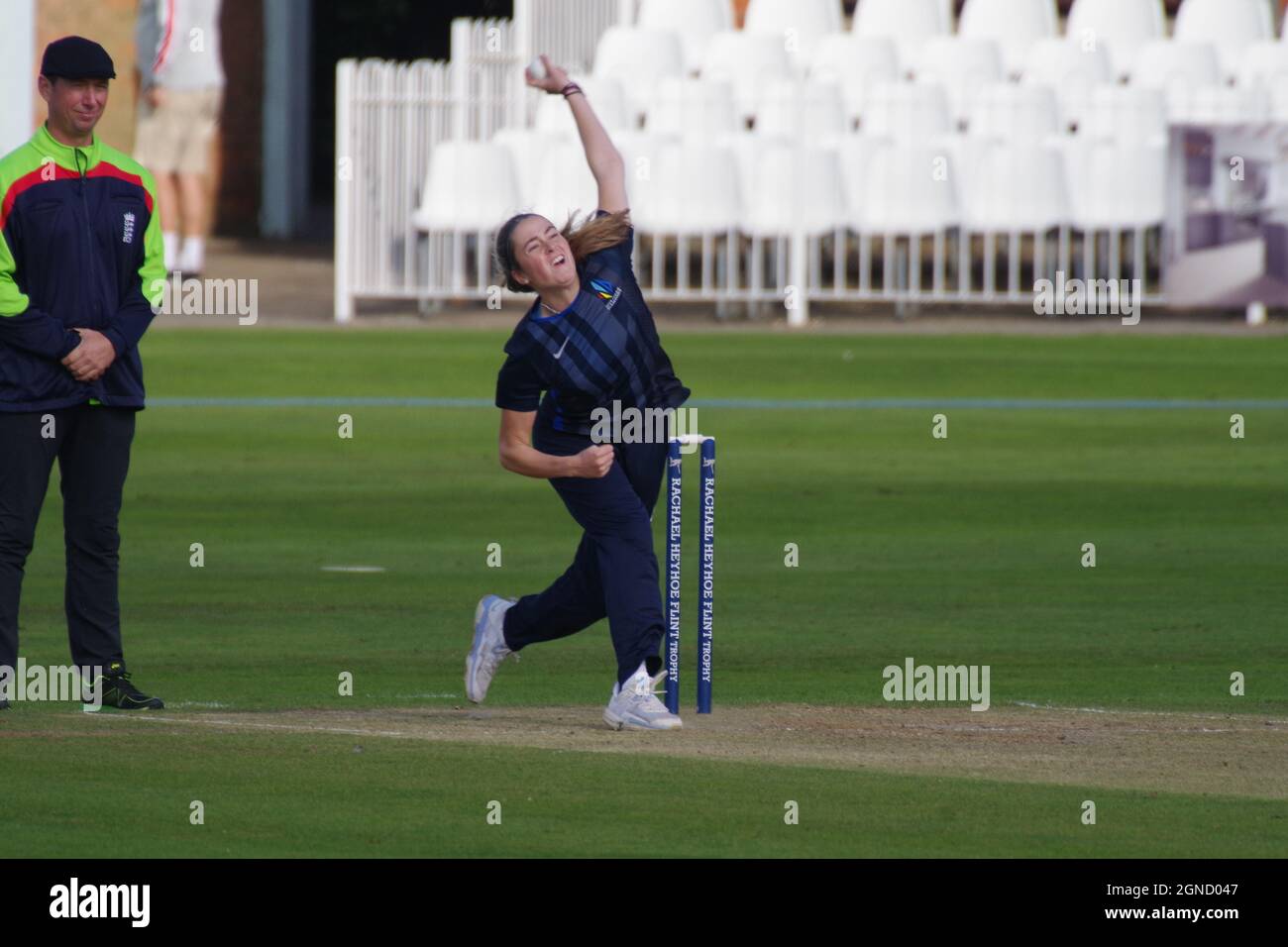 Scarborough, England, 22 September 2021. Rachel Slater bowling for ...