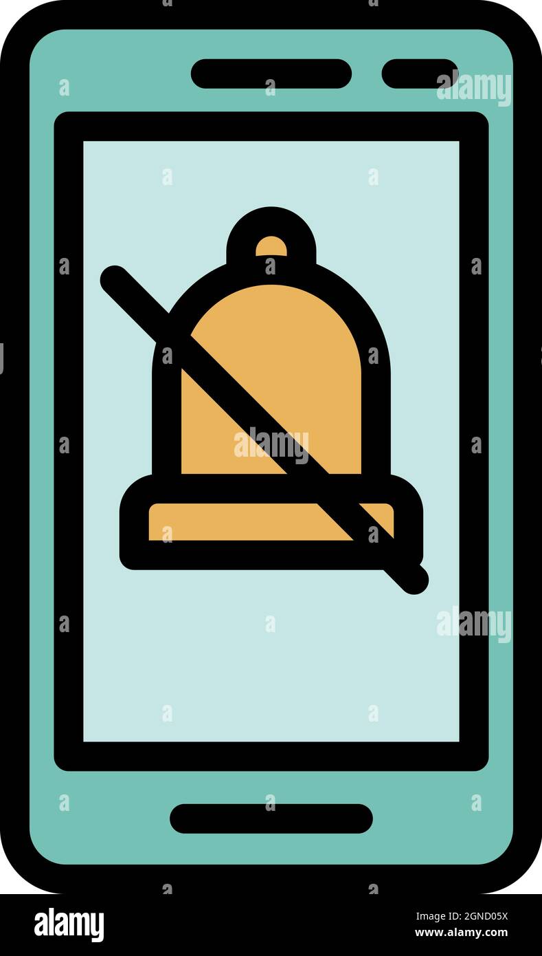 Crossed bell on smartphone icon. Outline crossed bell on smartphone vector icon color flat ...