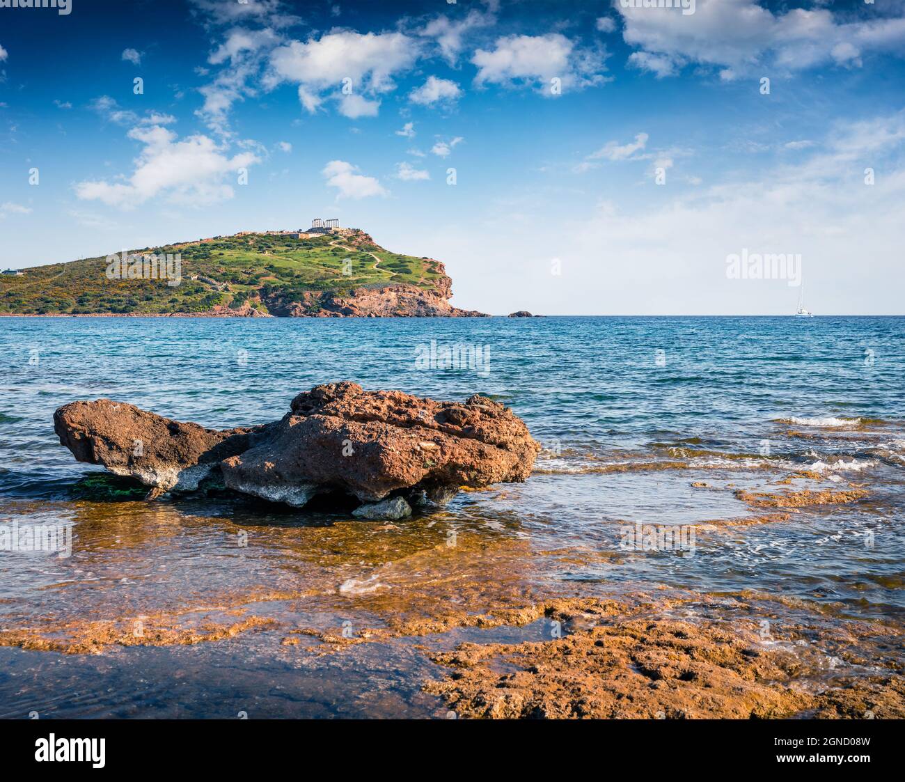 Picturesque spring seascape of the Aegean sea. Great morning view of ...
