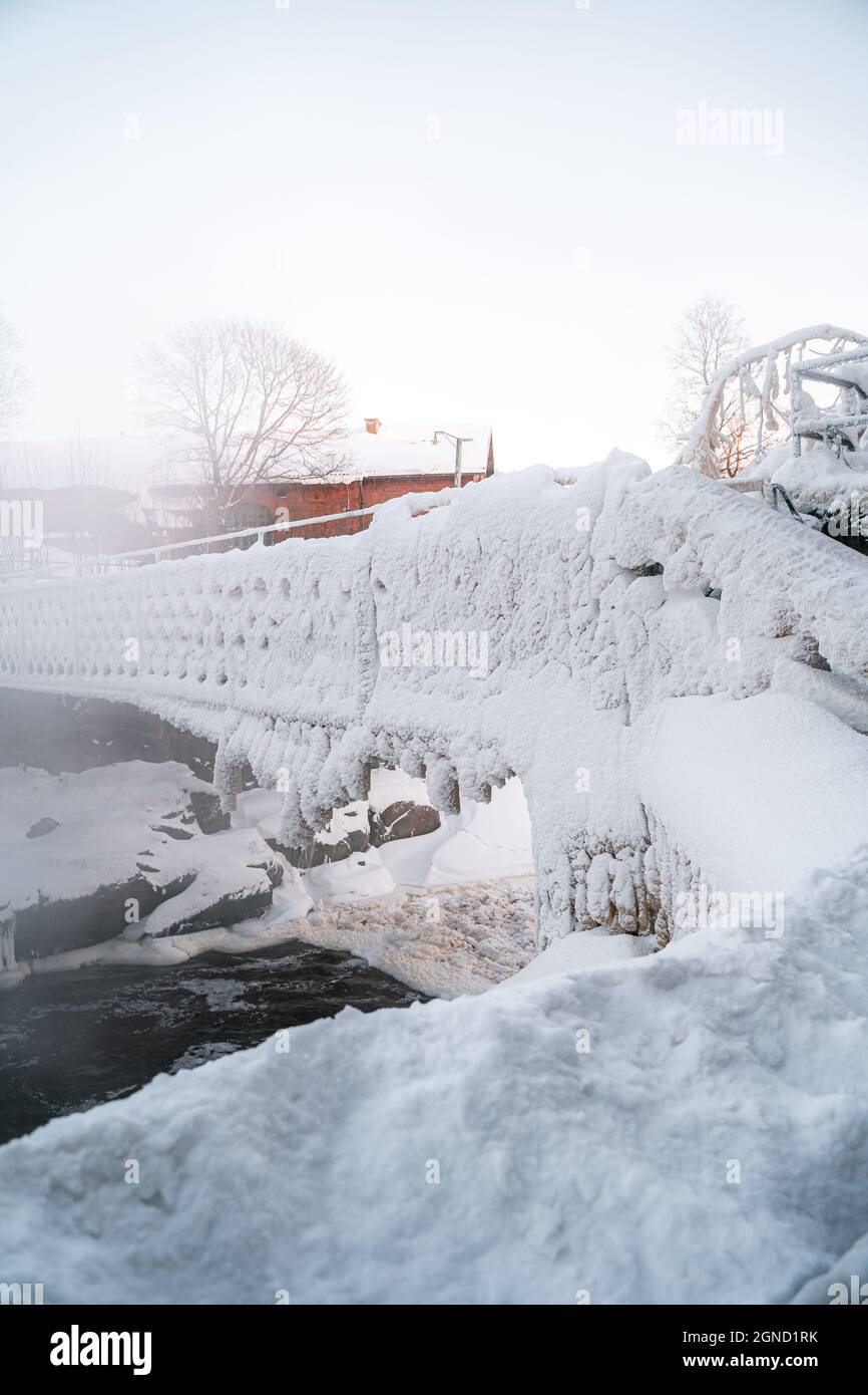 Bridge covered with snow during winte Stock Photo - Alamy
