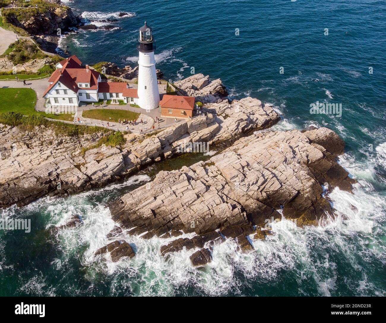 Overhead view of Portland Head Lighthouse on the Maine coast Stock ...