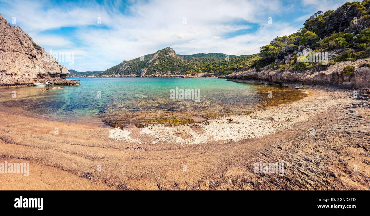 Colorful spring panorama on the cozy beach in northeastern Corinthia ...