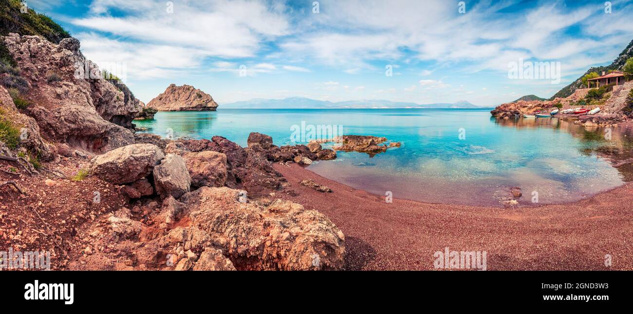 Great spring panorama on the cozy beach in northeastern Corinthia ...