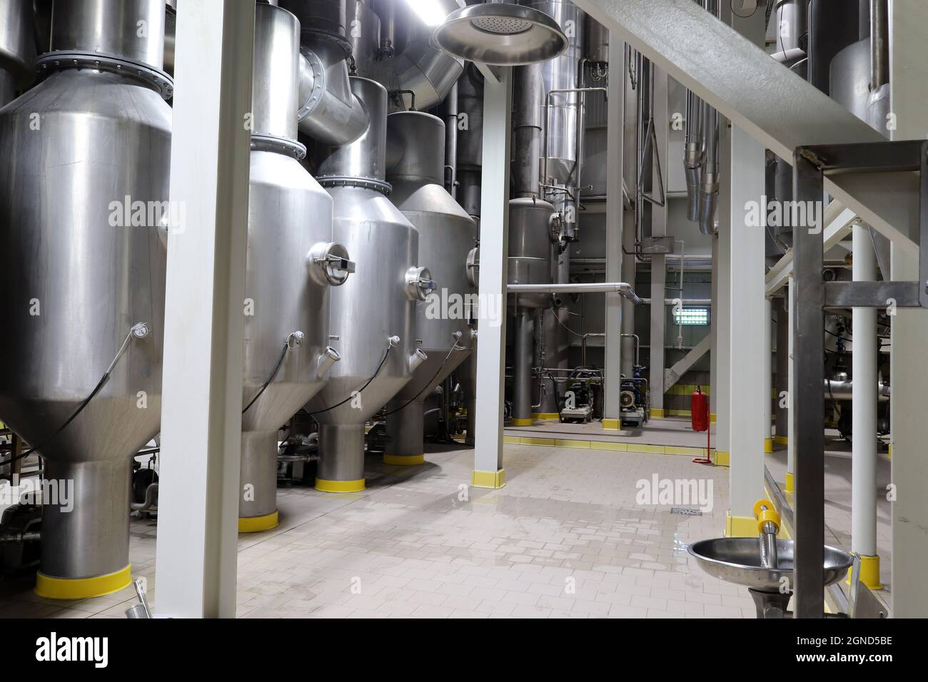 Inside the dairy factory. Food processing plant Stock Photo - Alamy