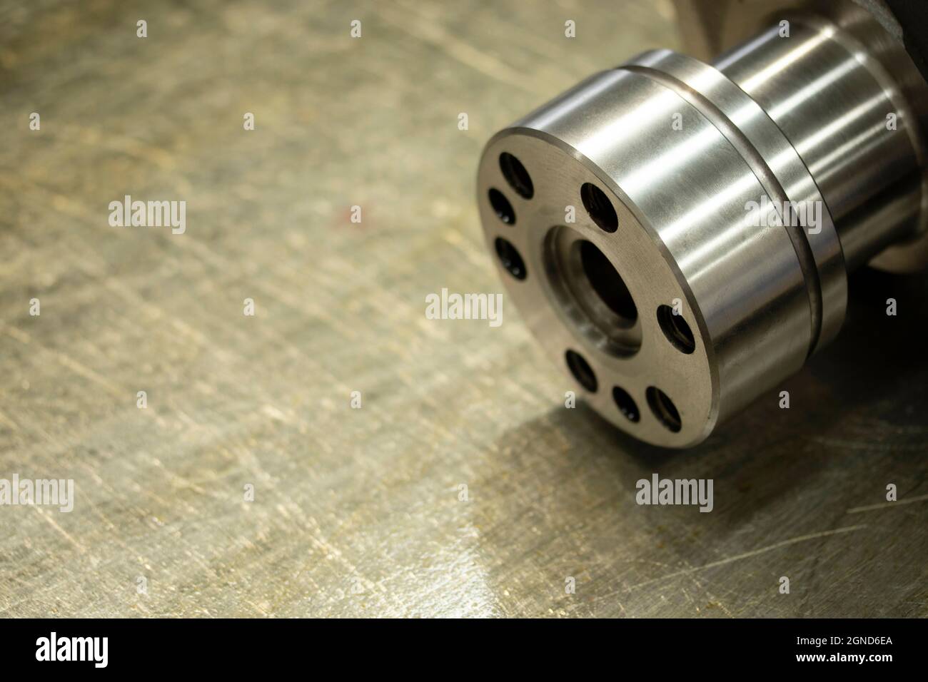 Newly fabricated steel crankshaft. The main part of internal combustion ...