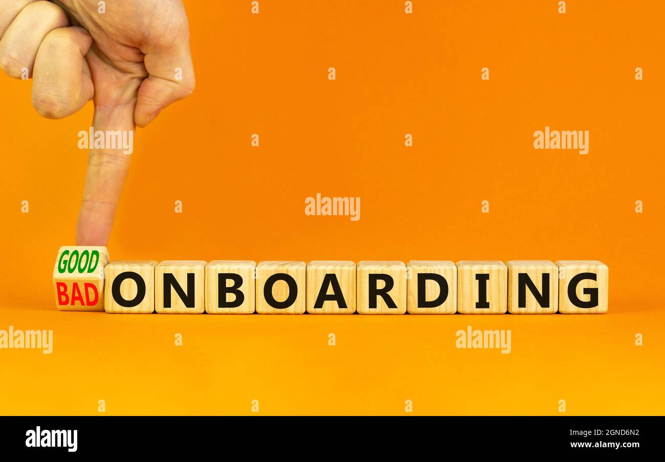Good or bad onboarding symbol. Businessman turns a cube and changes ...