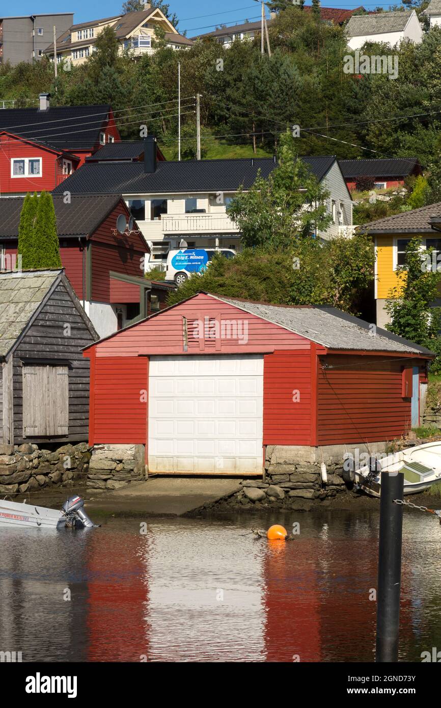 colorful wooden houses on the sea in Osoyro in Norway Stock Photo - Alamy