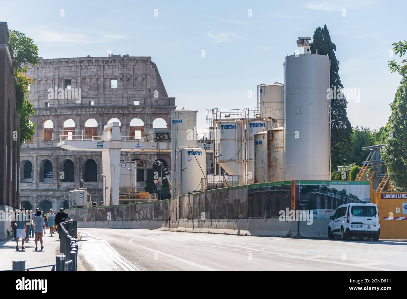 The works and construction site for the construction of the new metro ...