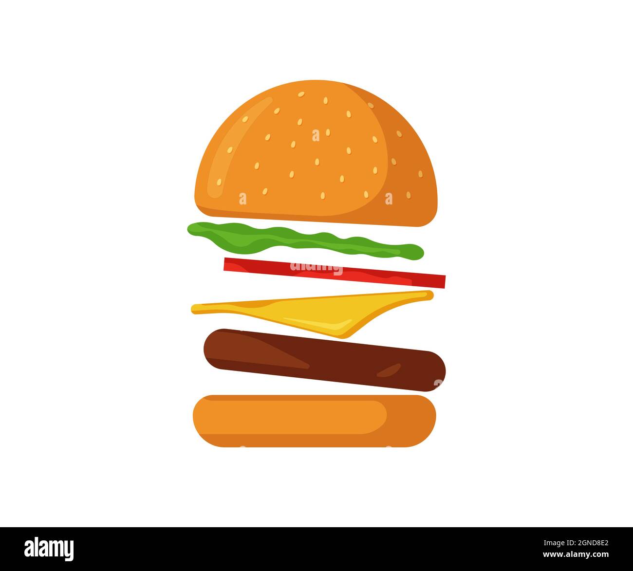 Flying burger fast food isolated icon. Scattered hamburger with tomato ...