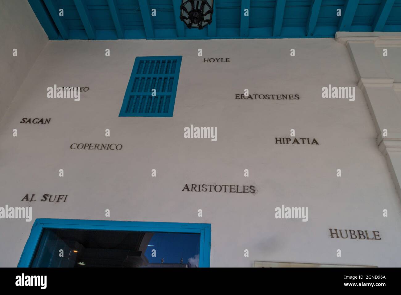 HAVANA, CUBA - FEBRUARY 231, 2016: Names of famous atronomers on the wall of Havana Planetarium ...