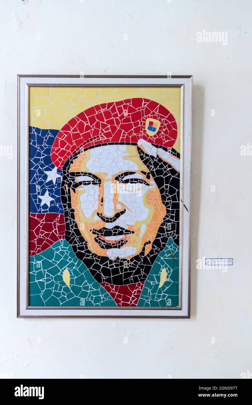 HAVANA, CUBA - FEB 23, 2016: Portrait of Hugo Chavez in Simon Bolivar ...