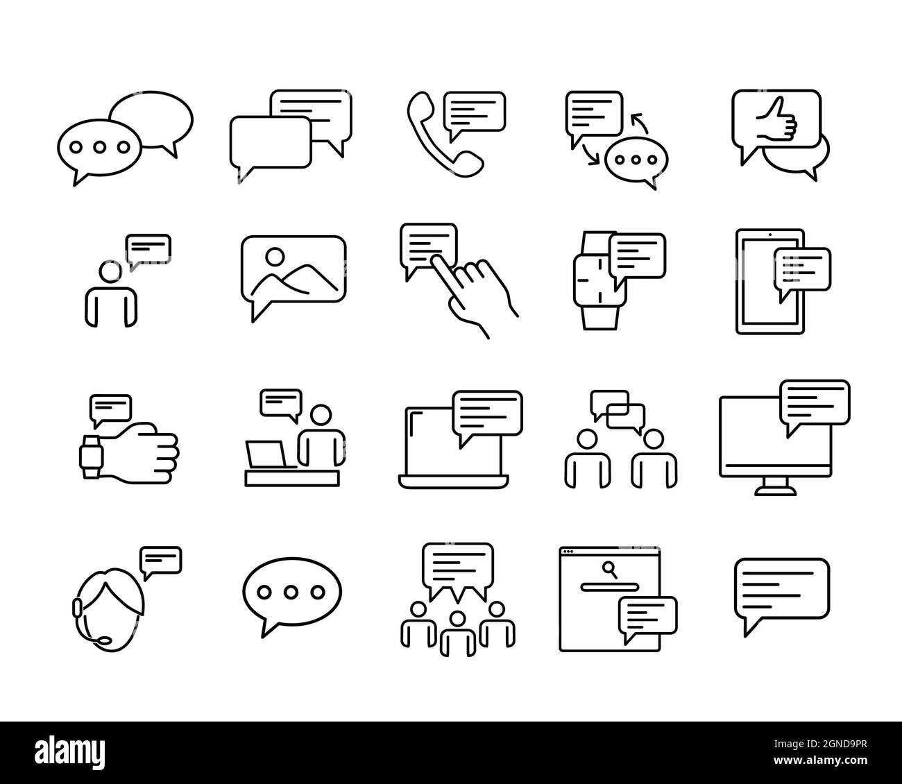 Set of comminucation icons. Flat pictogram for web. Line stroke. Simple ...