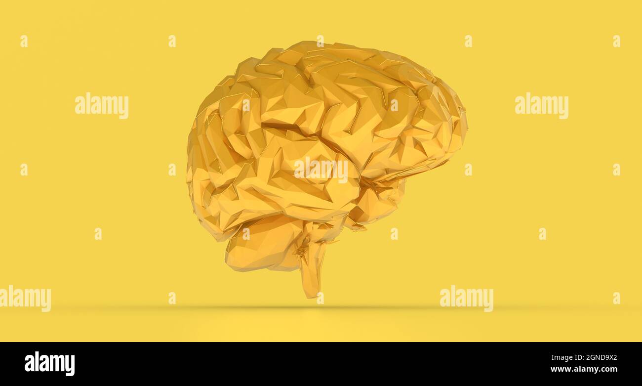 3d rendering of a futuristic human brain isolated on a yellow ...