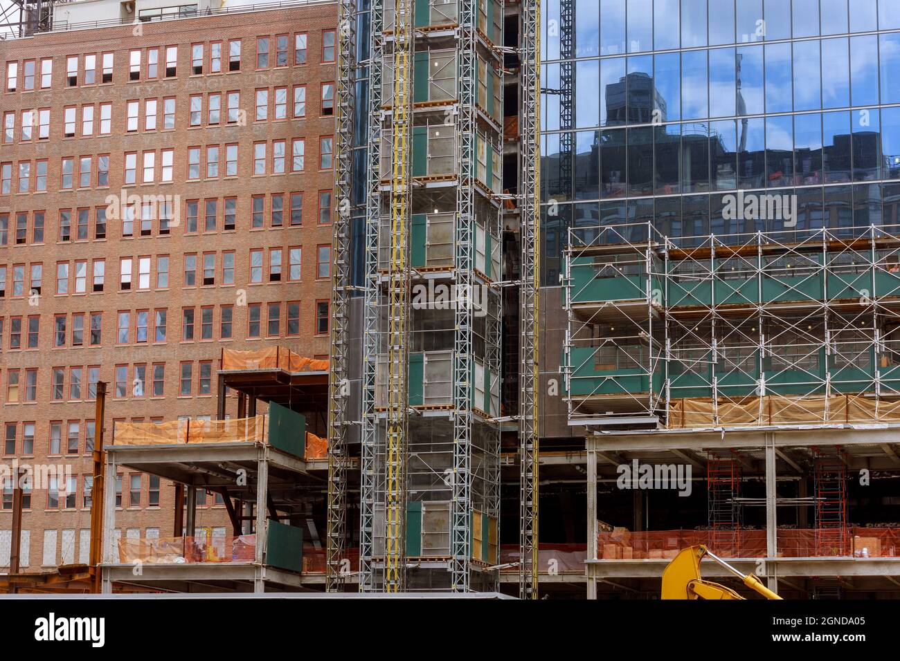 Construction site building under construction metal beams structure ...